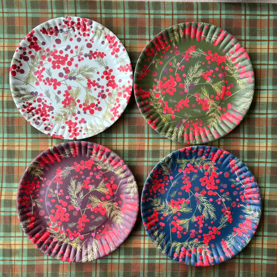 Melamine "Paper" Plates | Winter Berries – Dana Herbert Accessories